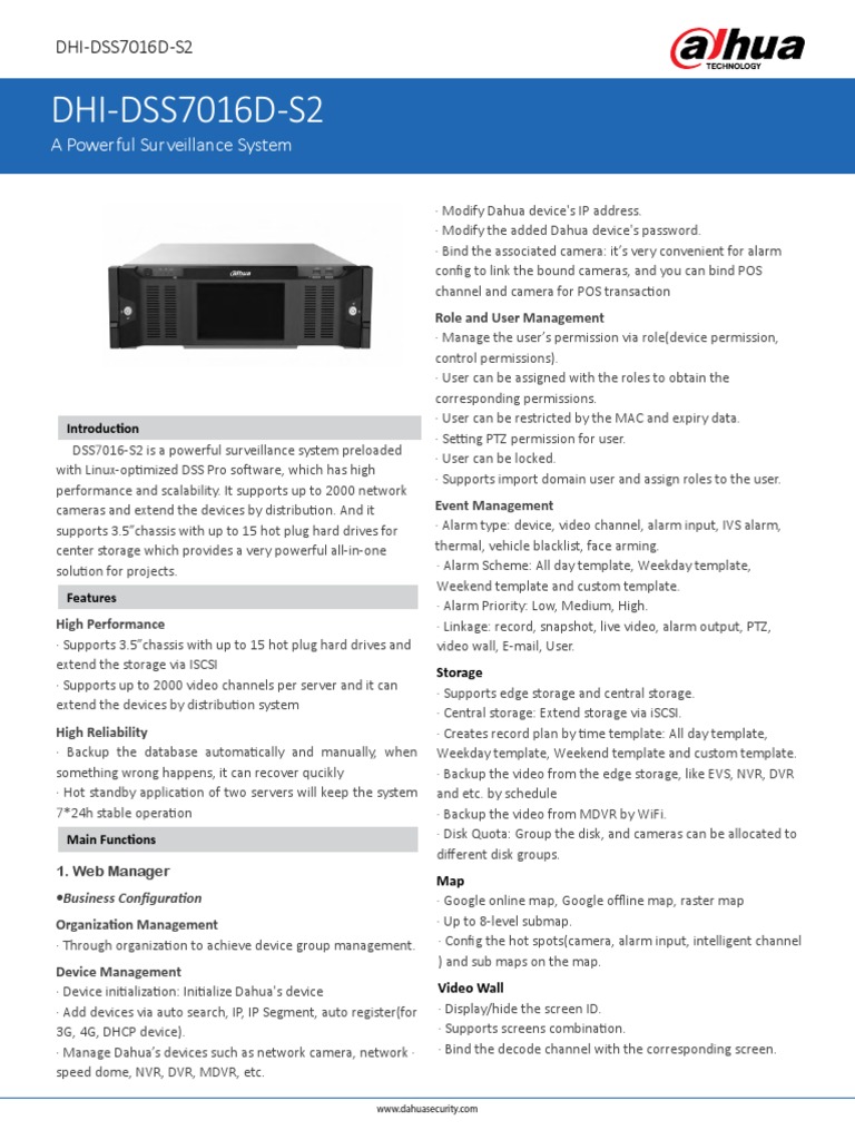 DSS7016D S2 Datasheet V1.00.000 | PDF | Computer Data Storage | Video