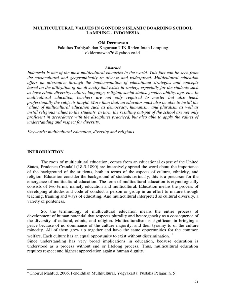 Multicultural Values in Gontor 9 Islamic Boarding School Lampung ...