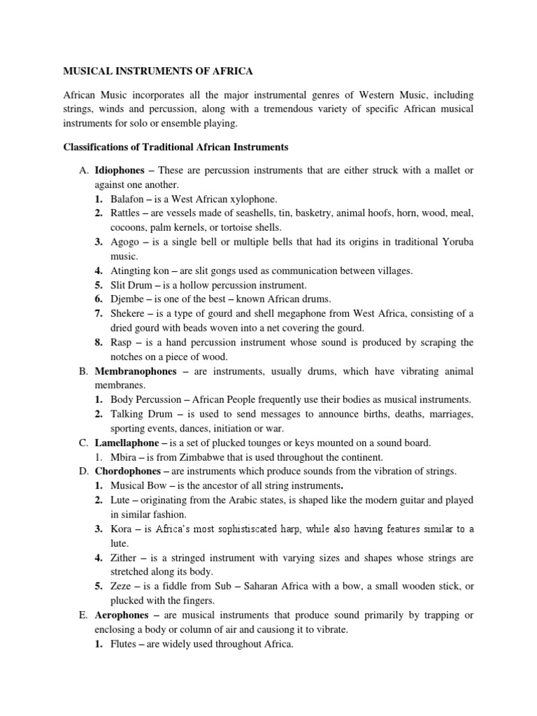 Musical Instruments of Africa | PDF | Musical Instruments | Drum