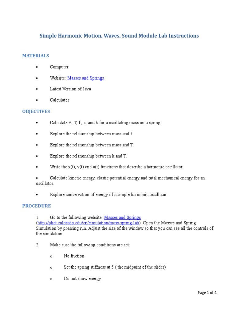 Simple Harmonic Motion Lab | PDF | Oscillation | Frequency