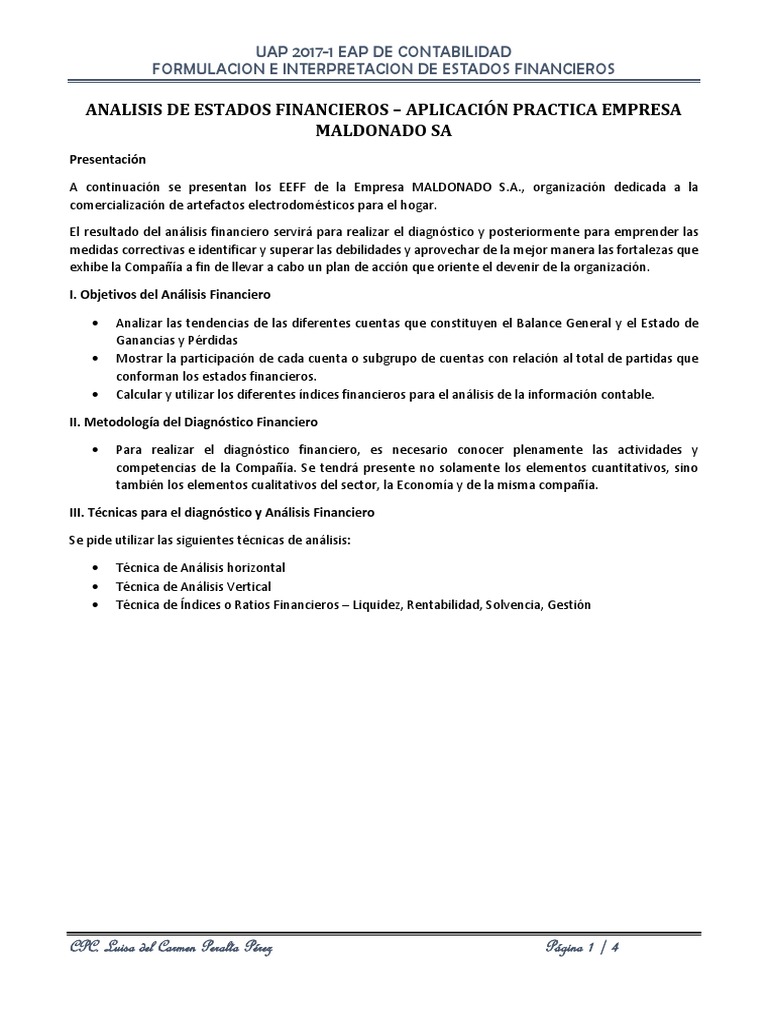 Analisis de Eeff Empresa Maldonado | Descargar gratis PDF | Contabilidad | Estado financiero