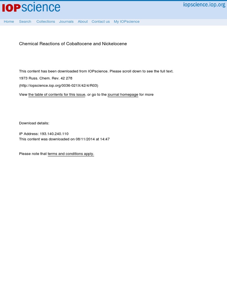 Cobaltocene and Nickelocene | PDF | Chemical Reactions | Alkene