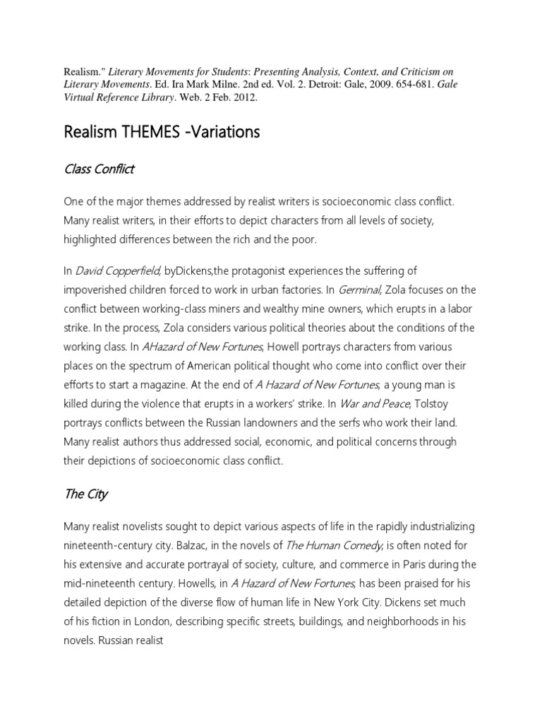 Realism Themes - Varistions | PDF | Realism (Arts) | Literary Realism