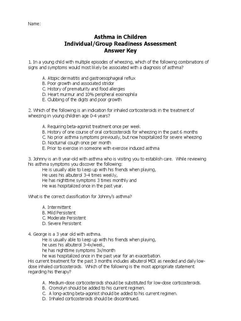 Pediatric Asthma TBL Questions | PDF | Asthma | Cough