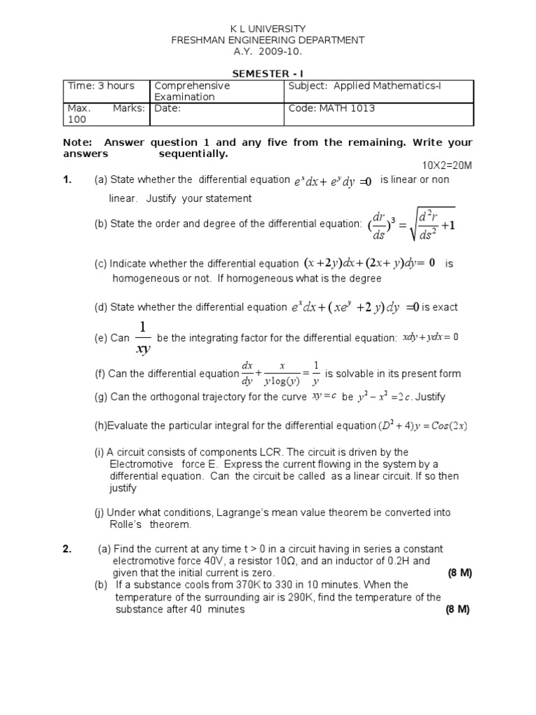 Math 1013 Download Free Pdf Equations Electrical Network