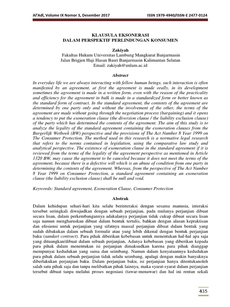 Klausula Eksonerasi Dalam Perspektif Per E8a744e0 | PDF | Business Law ...