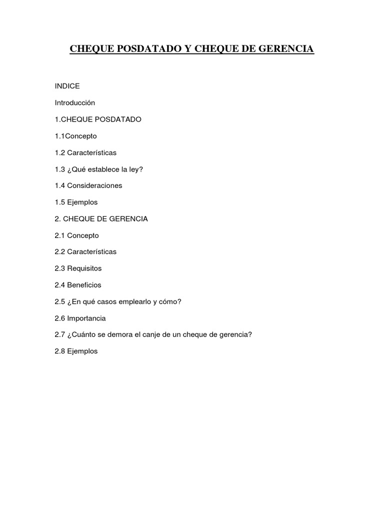 1 Cheque Posdatado y de Gerencia Final | PDF | Cheque | Documentos ...