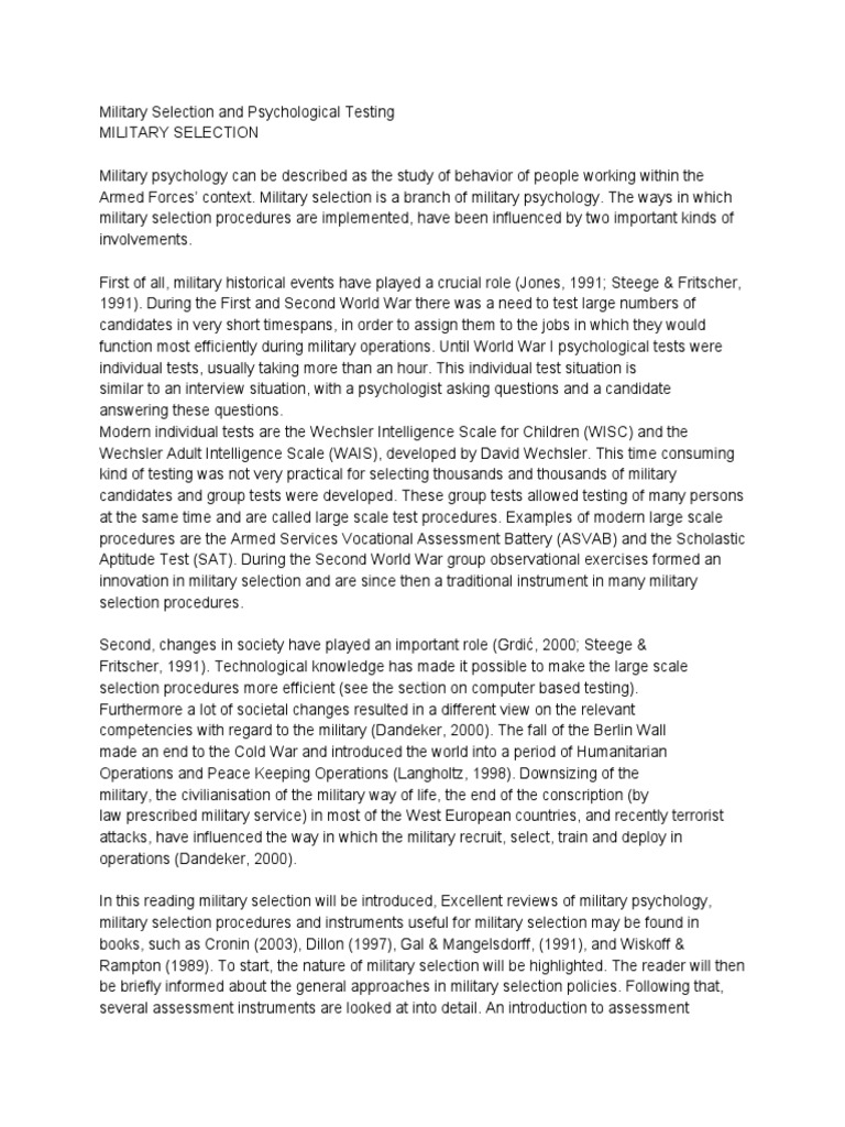 Military Selection and Psychological Testing | PDF | Officer (Armed ...