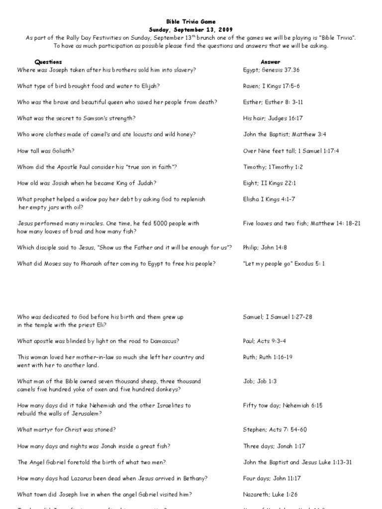 2009 Bible Trivia | PDF | John The Baptist | Christianity