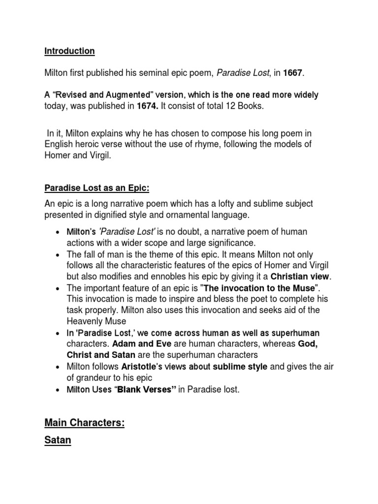 Introduction of Paradise Lost | PDF | Paradise Lost | Adam And Eve