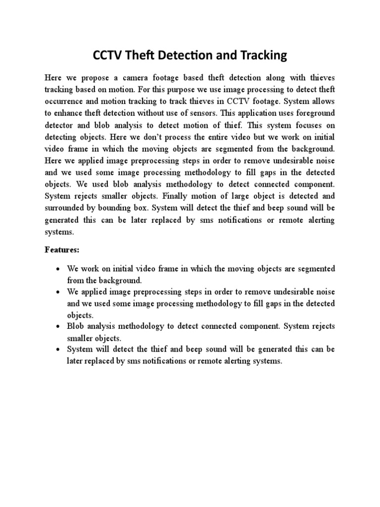 CCTV Theft Detection and Tracking: Features | PDF
