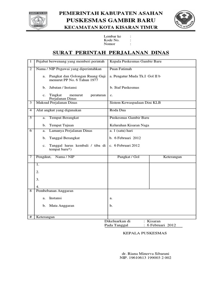 Surat Perintah Perjalanan Dinas (SPPD) 2 | PDF