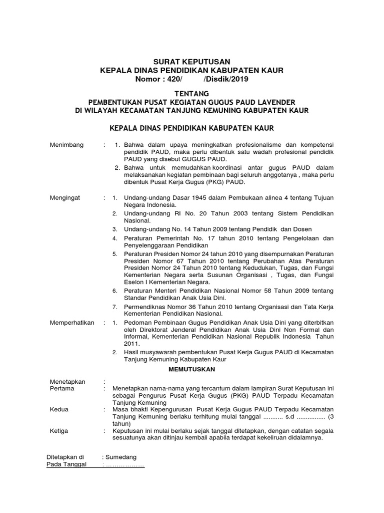 Surat Keputusan PKG Paud | PDF