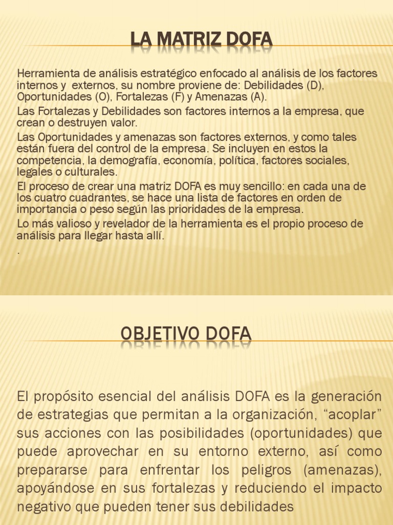 Análisis Estratégico: Matriz DOFA | PDF | Análisis FODA | Business