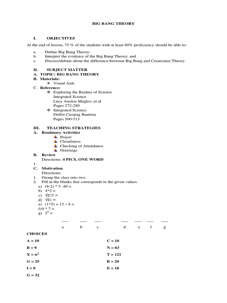 Lesson Plan About Big Bang | PDF | Big Bang | Stars