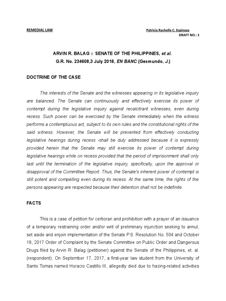 Balag Vs Senate Digest | PDF | United States Senate | Injunction