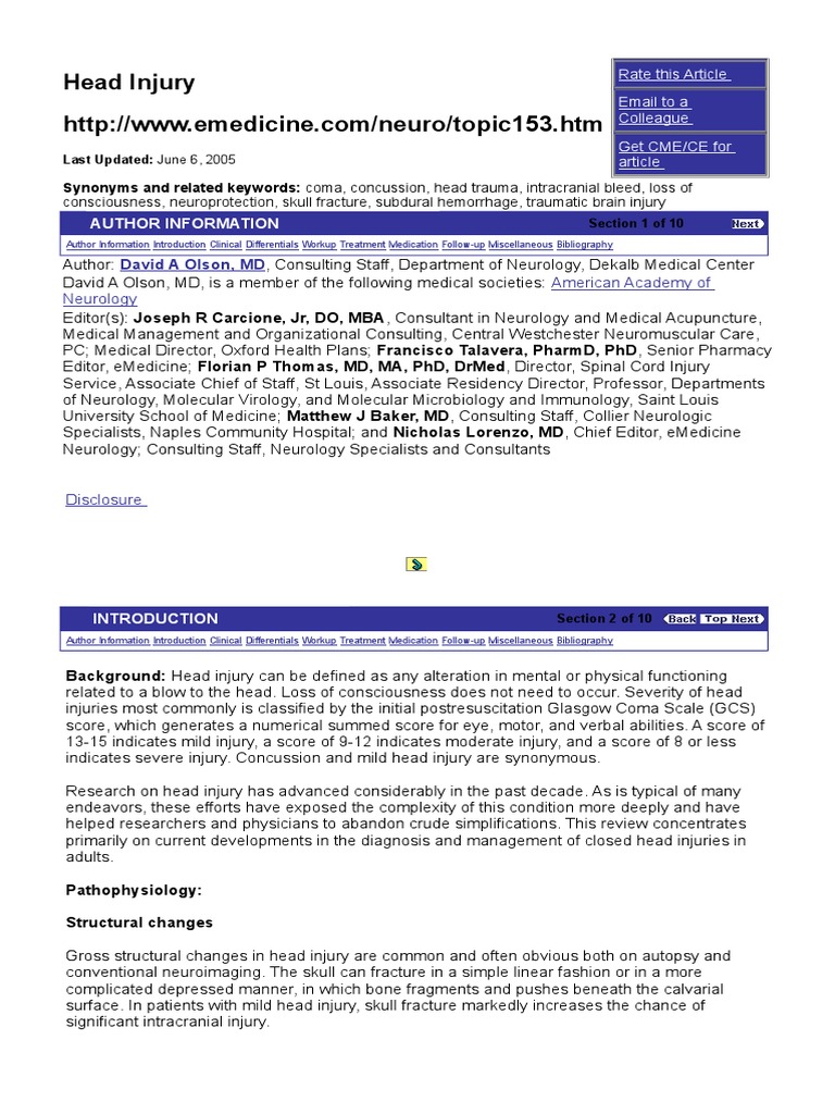 Head Injury | PDF | Traumatic Brain Injury | Medical Imaging
