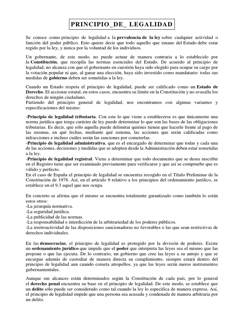 Principio de Legalidad y Derechos Fundamentales | PDF | Derechos ...