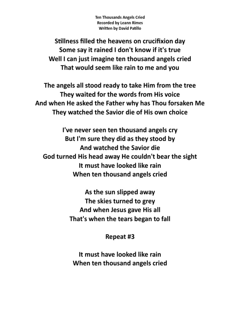 Ten Thousand Angels Cried Lyrics | PDF