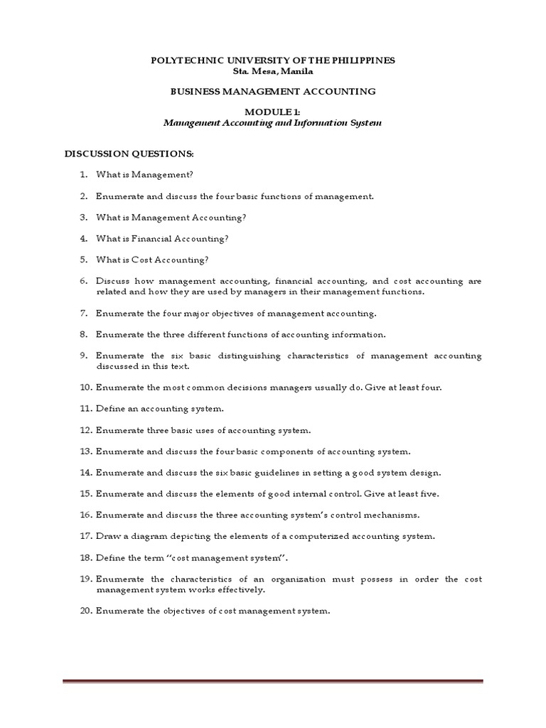 Module 1 Management Accounting and Information System | PDF ...