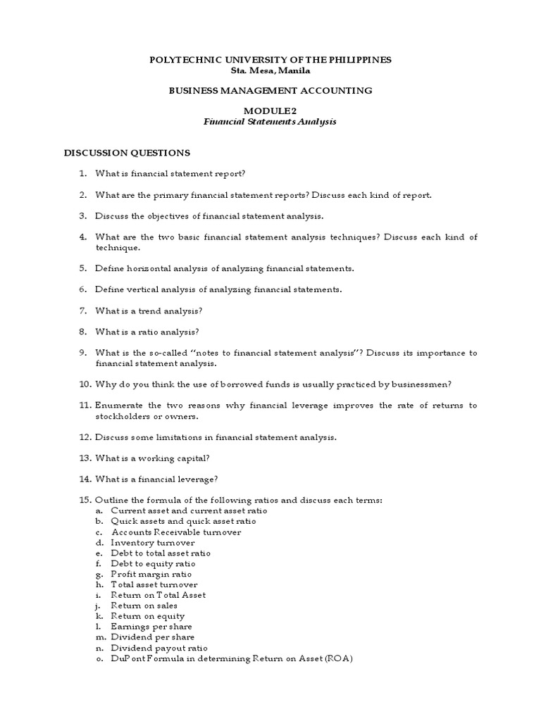 Module 2 Financial Statements Analysis | PDF | Revenue | Market Liquidity