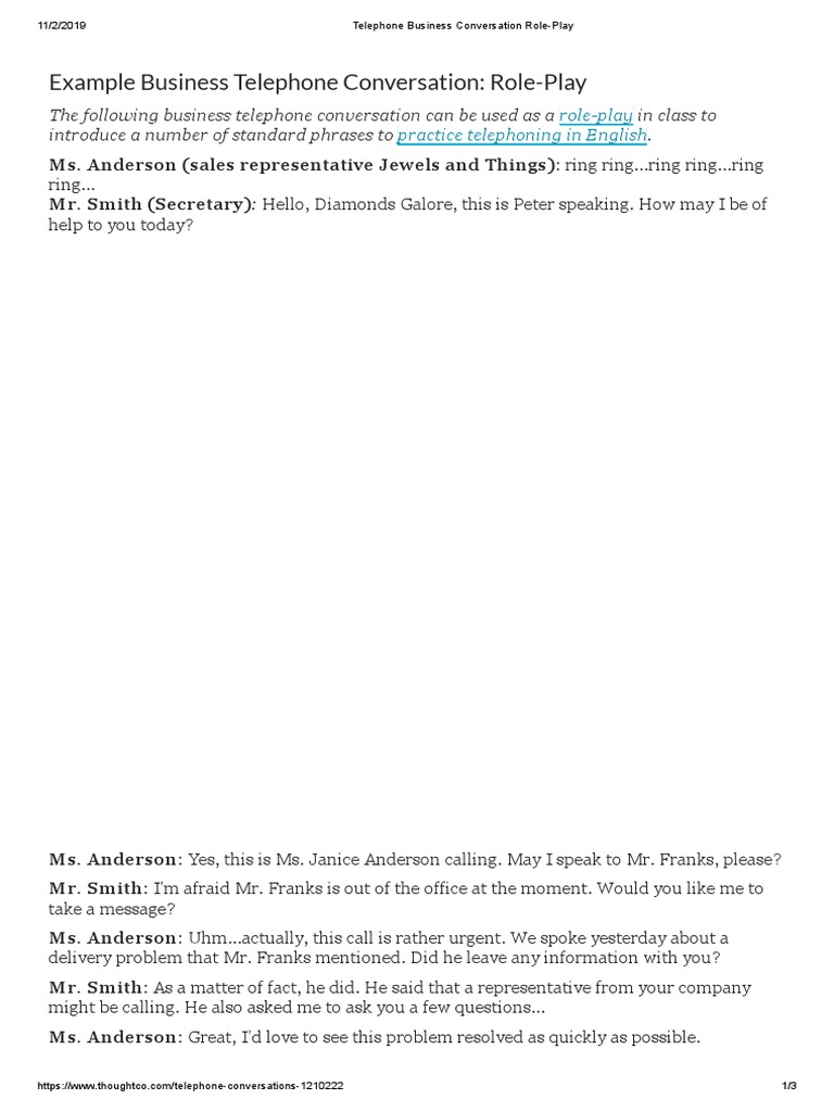Business Telephone Conversation Role-Play | PDF