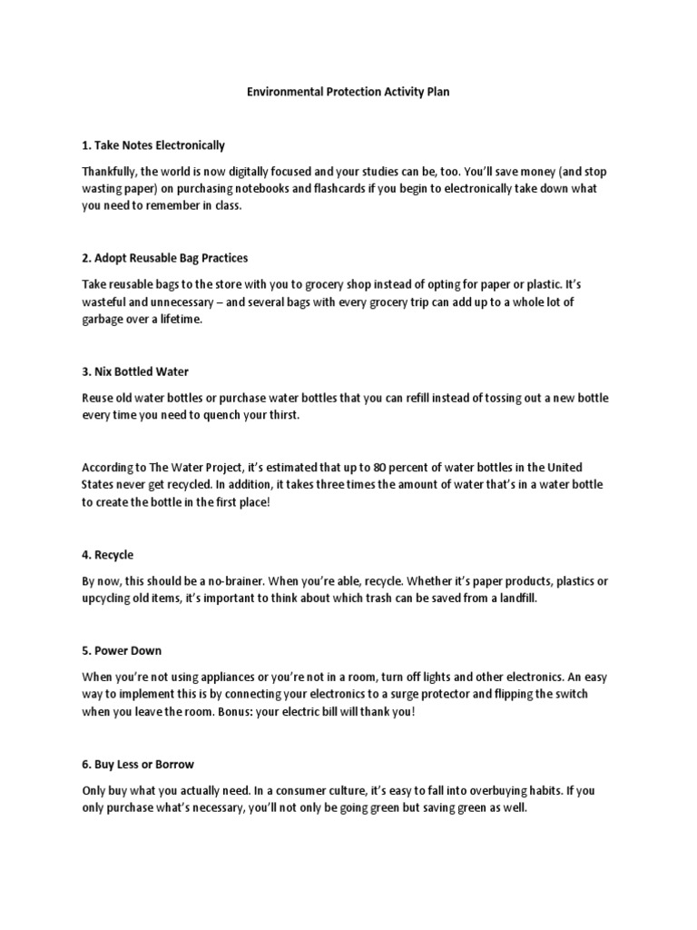 Environmental Protection Activity Plan | PDF