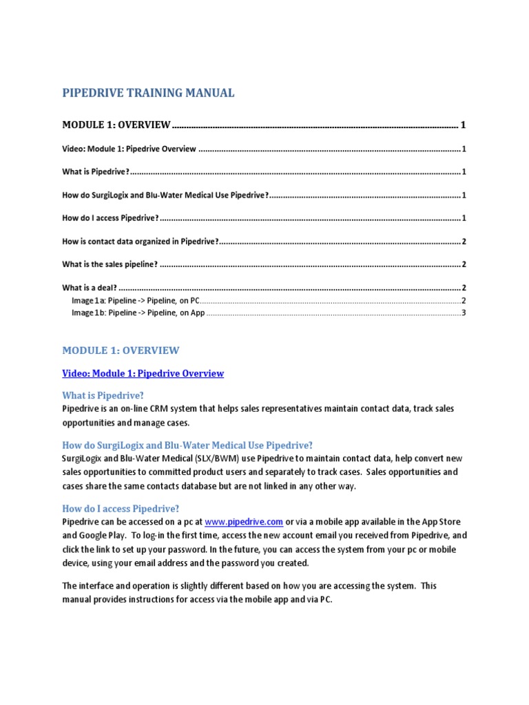 Pipedrive Training Manual Module 1 | PDF | Google Play | Mobile App