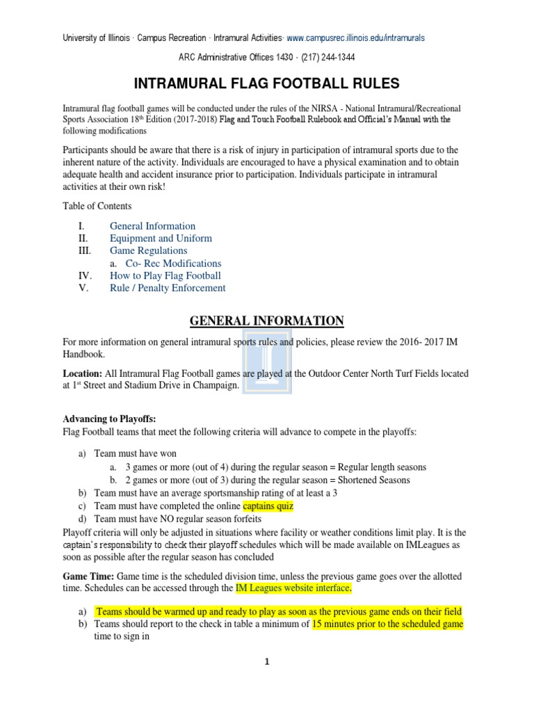 Intramural Flag Football Rules: I. II. Iii. A. IV. V | Download Free ...