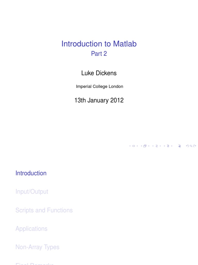 Matlab Notes 2 | PDF | Control Flow | Matlab