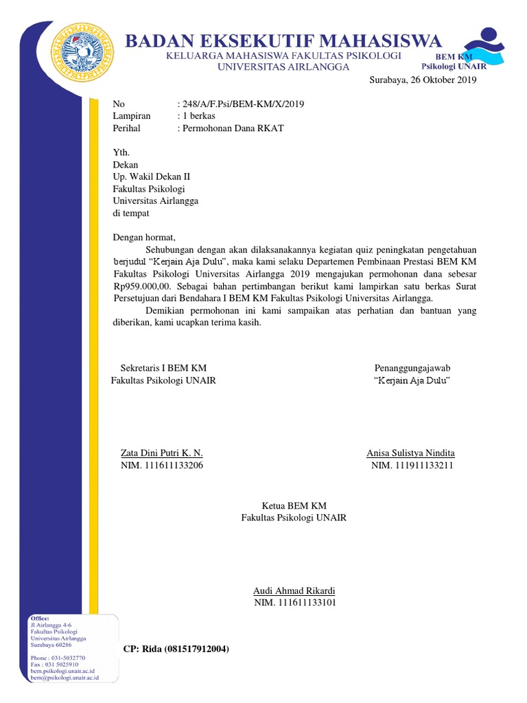 Surat Permohonan Dana RKAT | PDF | Kesehatan Holistik