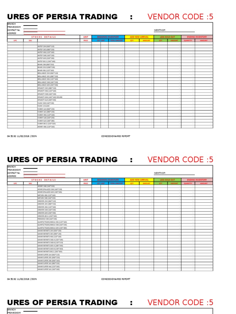VENDOR CODE:52000: Treasures of Persia Trading | PDF | Floors ...