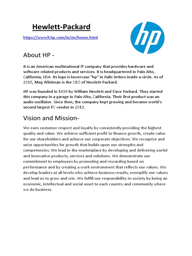 Hewlett-Packard: About HP | PDF