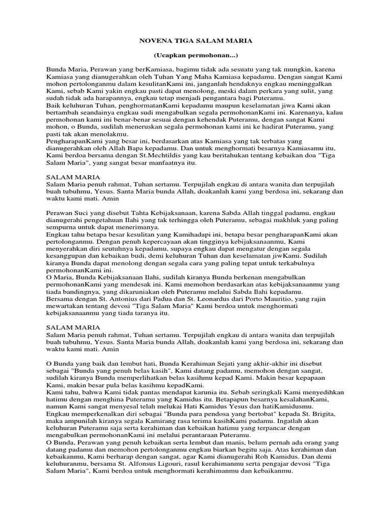 Novena Tiga Salam Maria | PDF