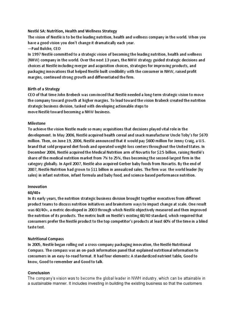 Nestle Case Study - One Page Summary | PDF | Nestlé | Nutrition