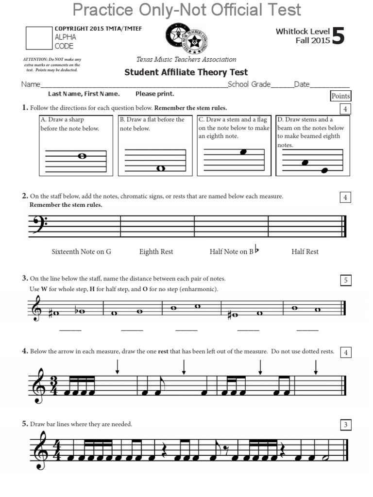 2015 Fall Theory Test Level 5 Final | PDF | Scale (Music) | Musicology