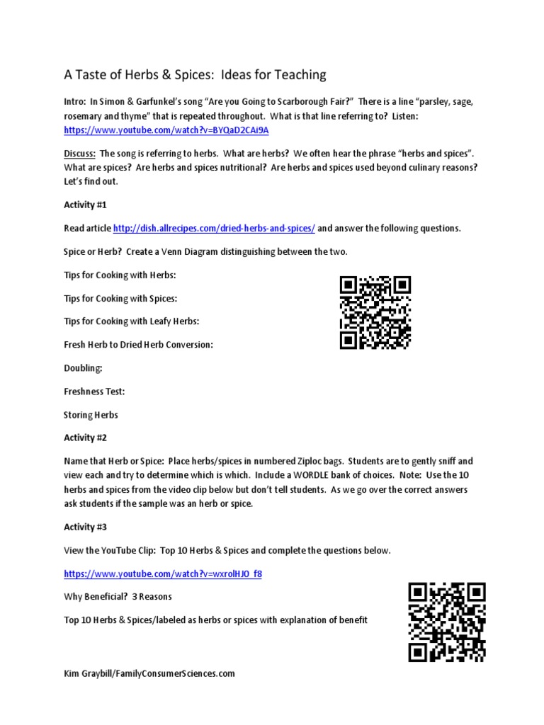 Teaching Herbs and Spices Activities | PDF | Scarborough Fair (Ballad ...