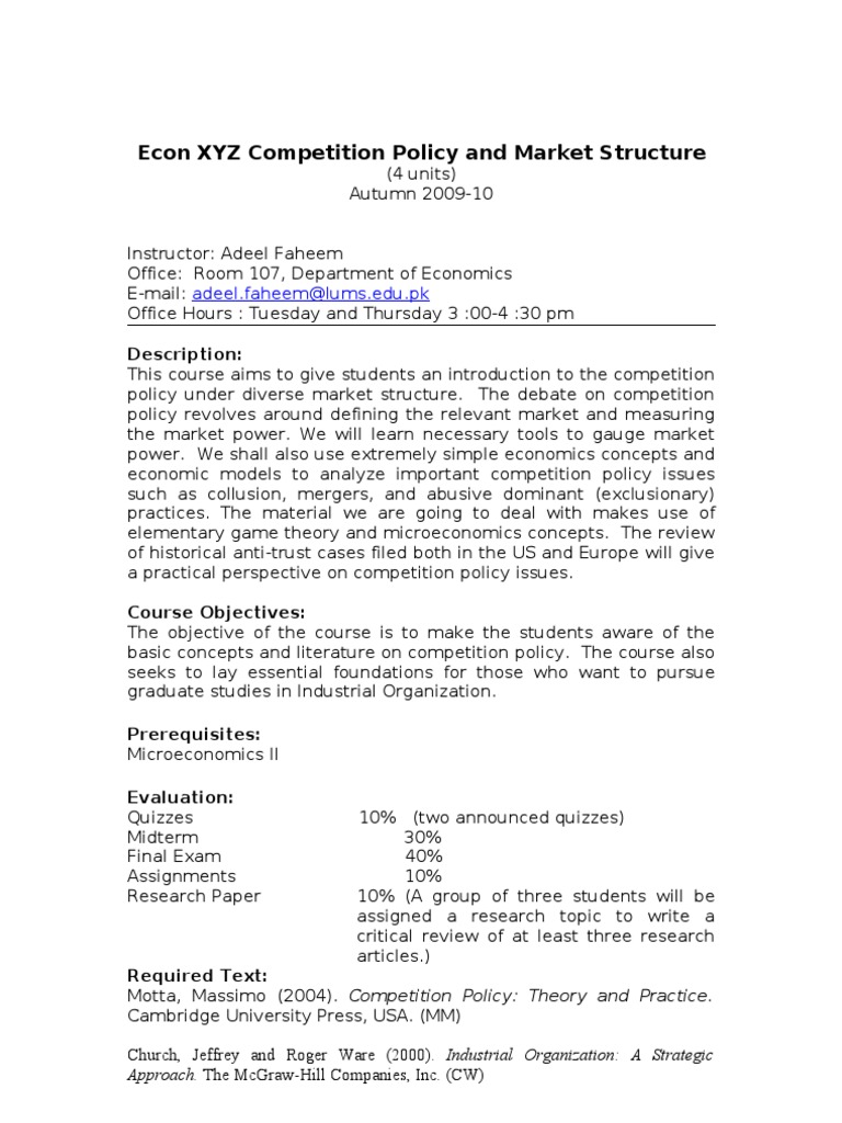 Competition Policy and Market Structure | PDF | Competition Law ...