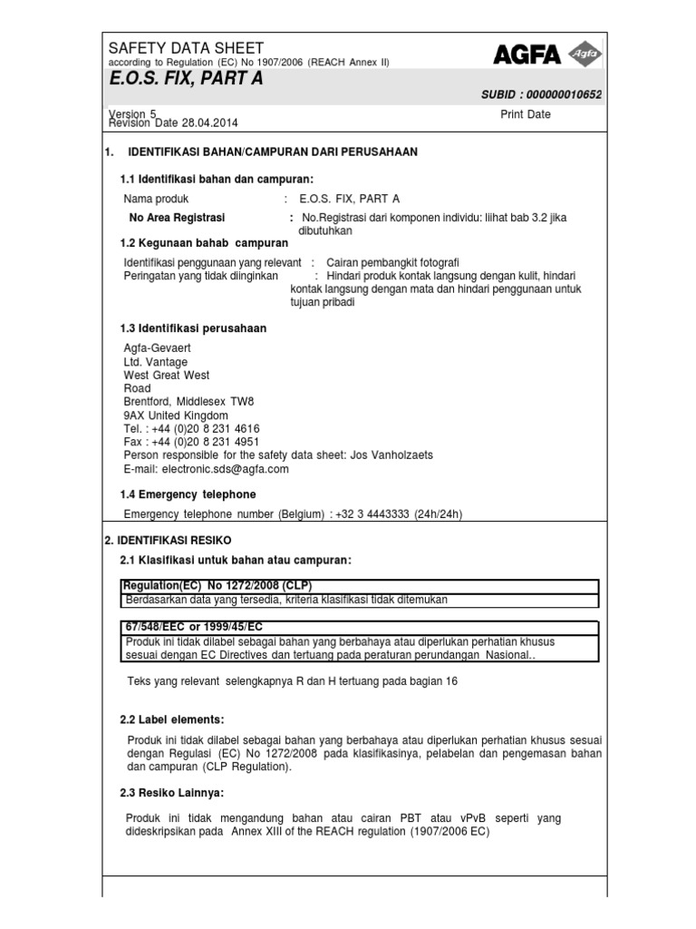 Msds Fixer Agfa Done | PDF