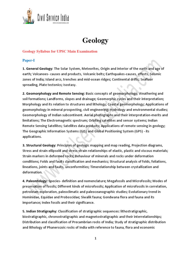 Geology: Geology Syllabus For UPSC Main Examination | PDF | Geology ...
