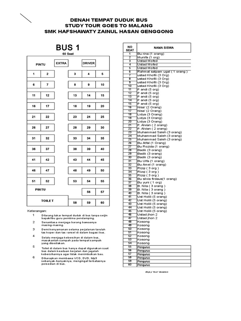 Denah Bus Smkzaha | PDF