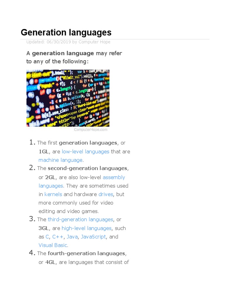Generation Languages: A Generation Language May Refer To Any of The ...