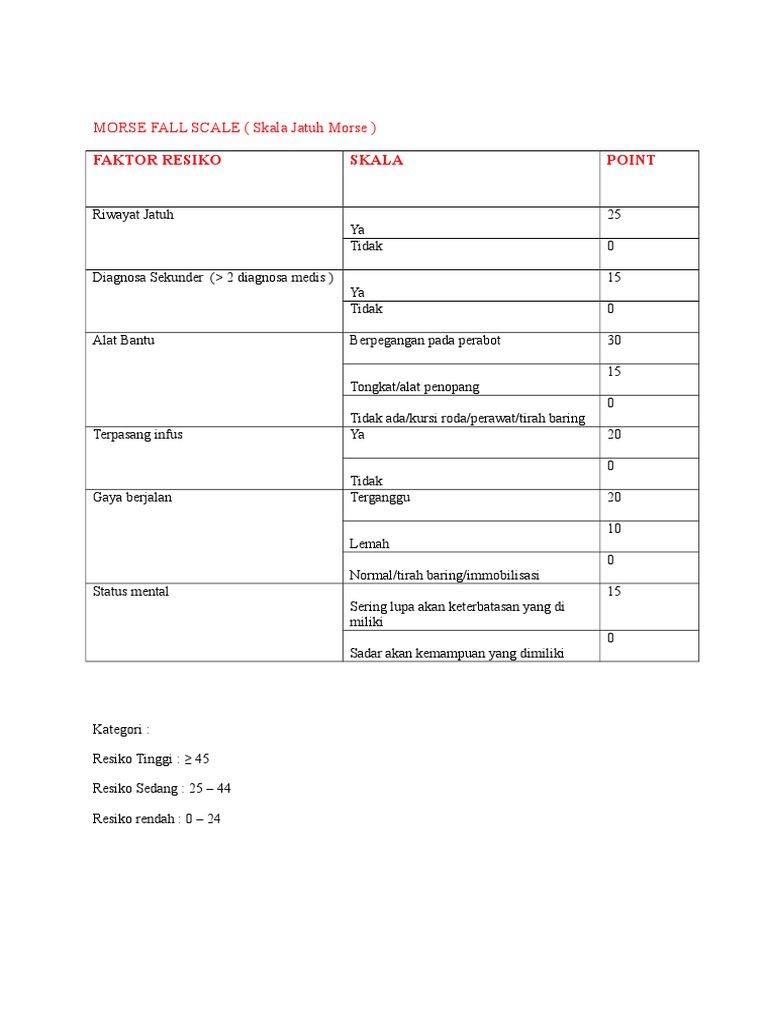 Morse Fall Scale Dewasa Dan Anak | PDF