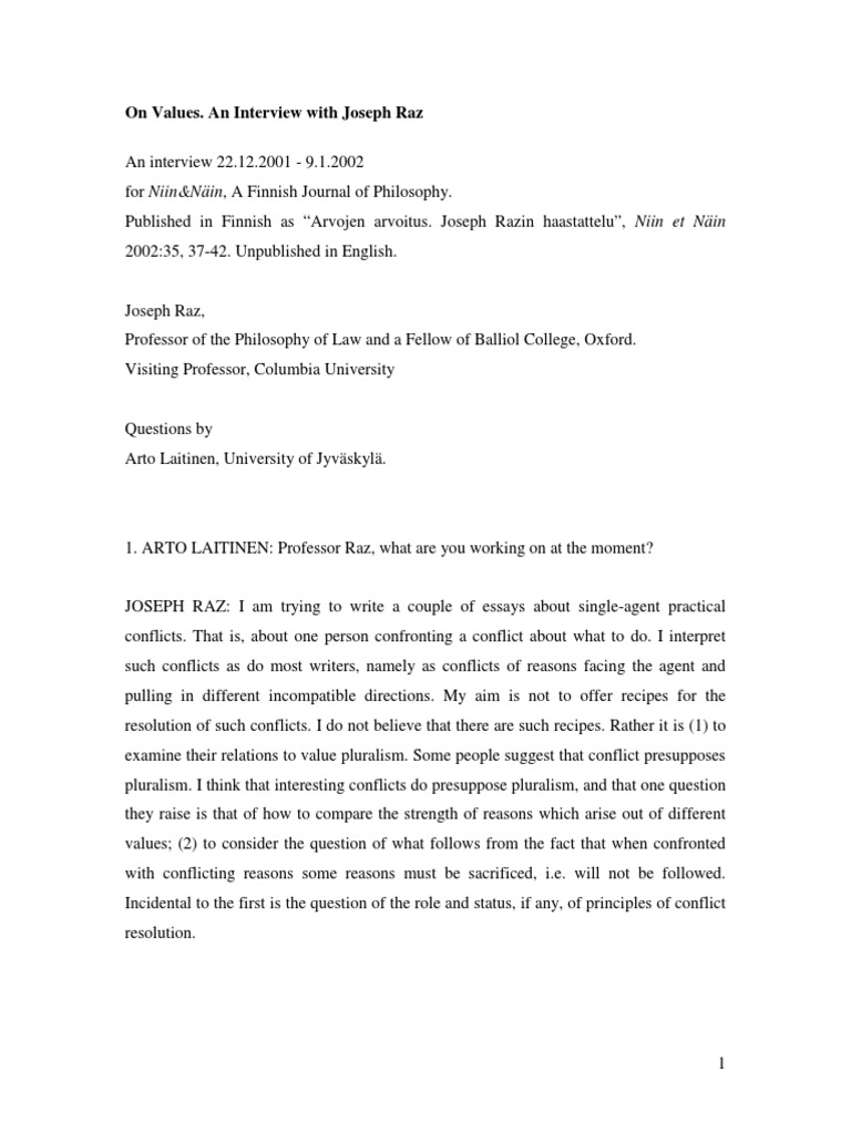 On Values. An Interview With Joseph Raz | PDF | Value (Ethics) | Concept