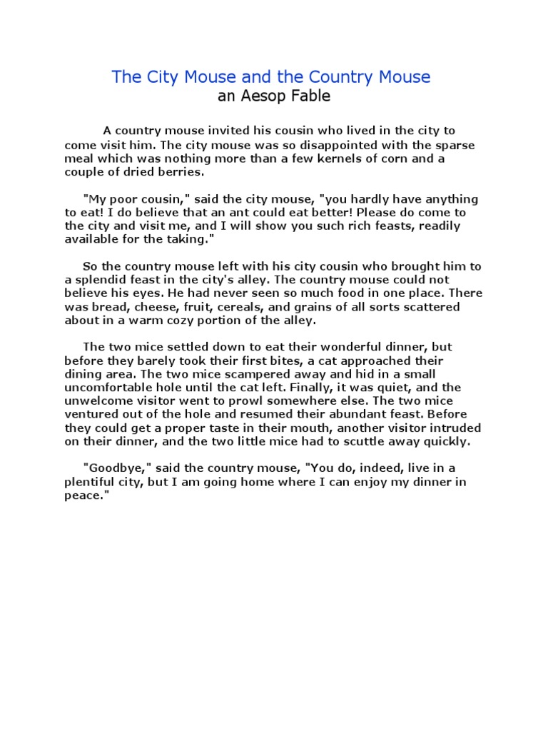 The City Mouse and The Country Mouse | PDF