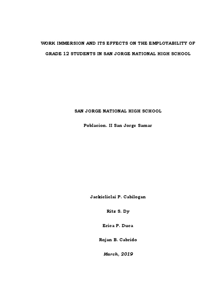 Work Immersion and Its Effect On The Employability of Grade 12 Students ...