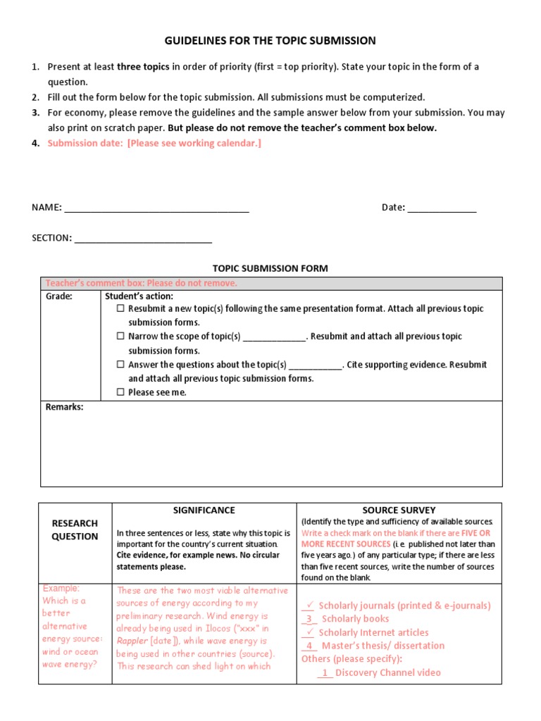 Topic Submission Guidelines | PDF | Thesis
