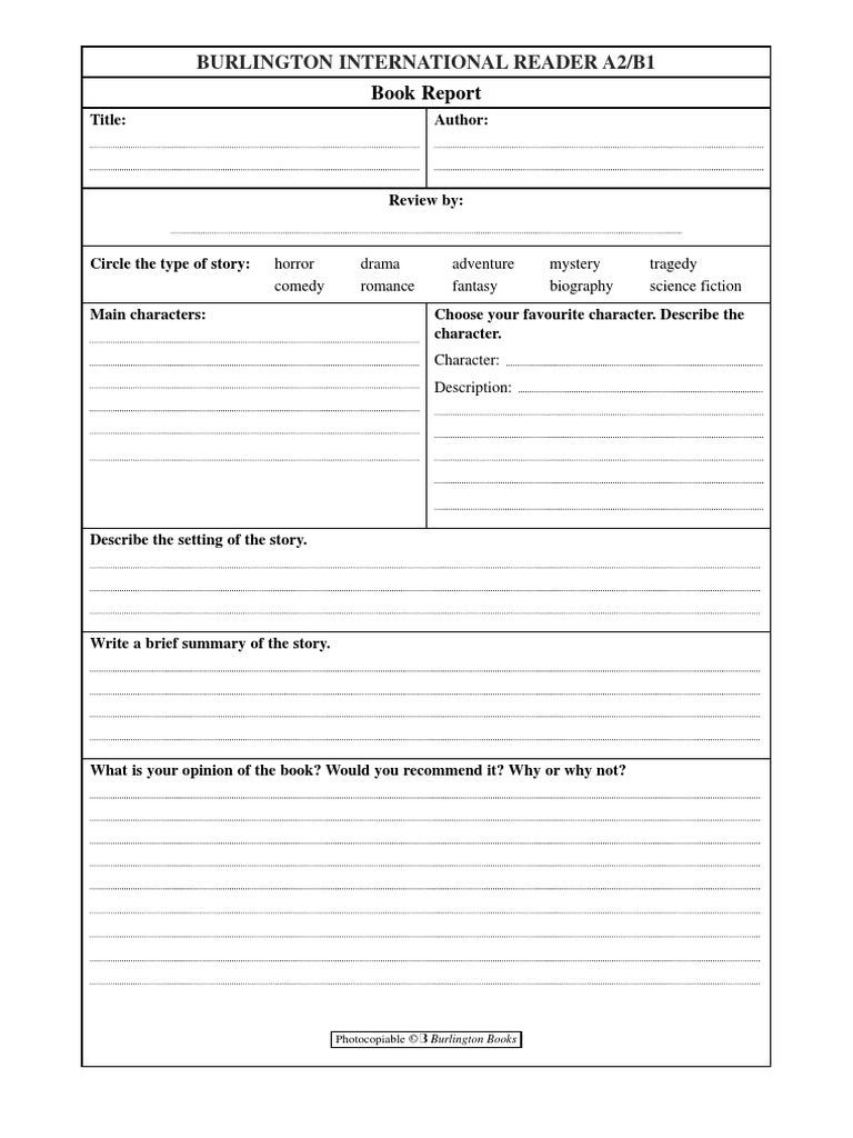Burlington International Reader A2/B1: Book Report | PDF