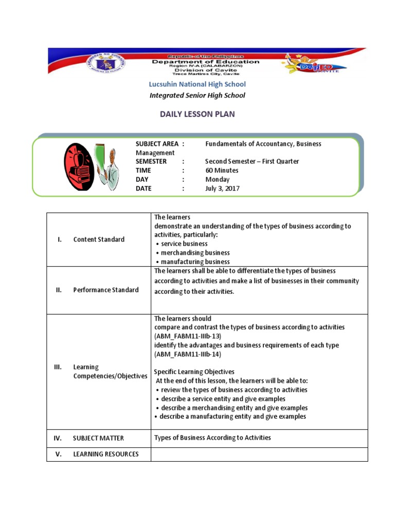 ADACUNA DLP FABM1 WK2 JULY 3, 2017 Types of Business According To Activities | PDF | Balance ...