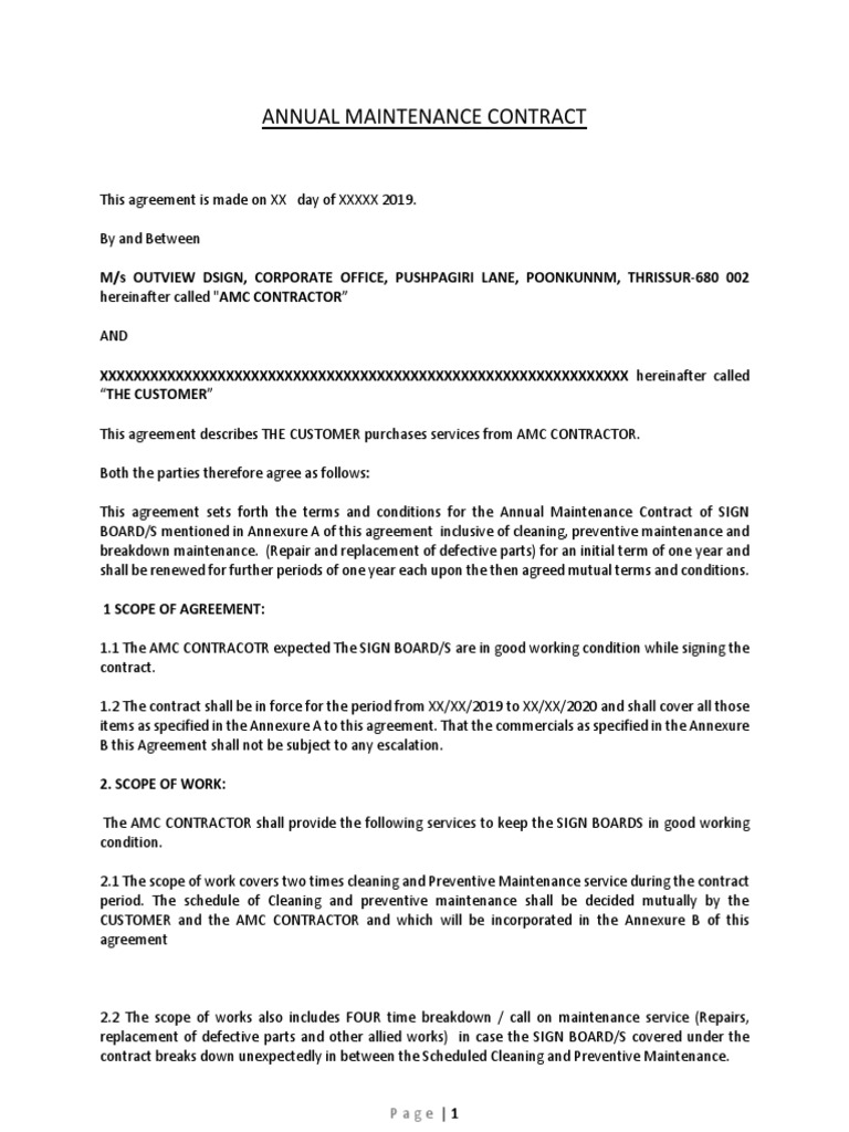 Amc Agreement | PDF | Payments | Cheque